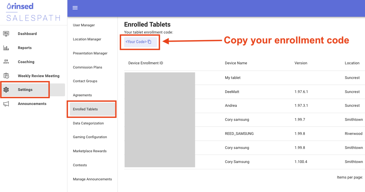 In-App Device Enrollment – Rinsed