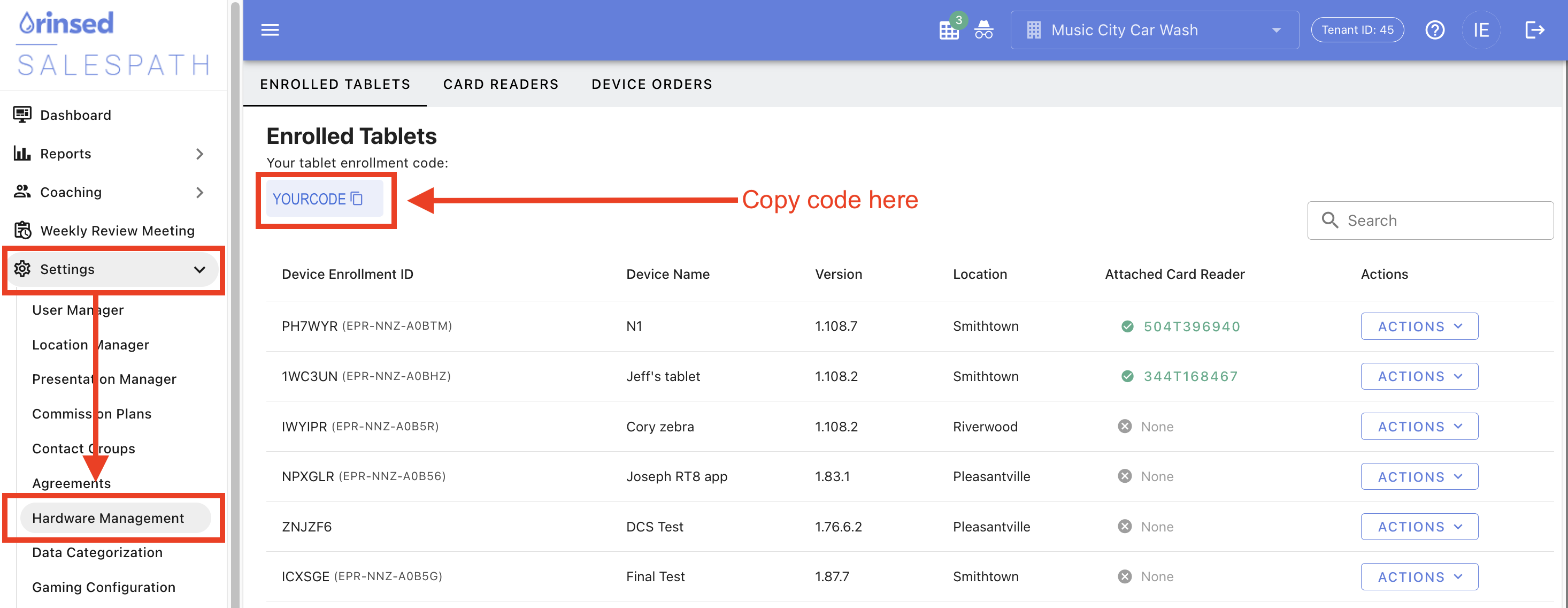 In-App Device Enrollment – Rinsed